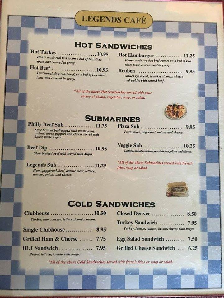 Menu at Legends Cafe and Pizza, Edson