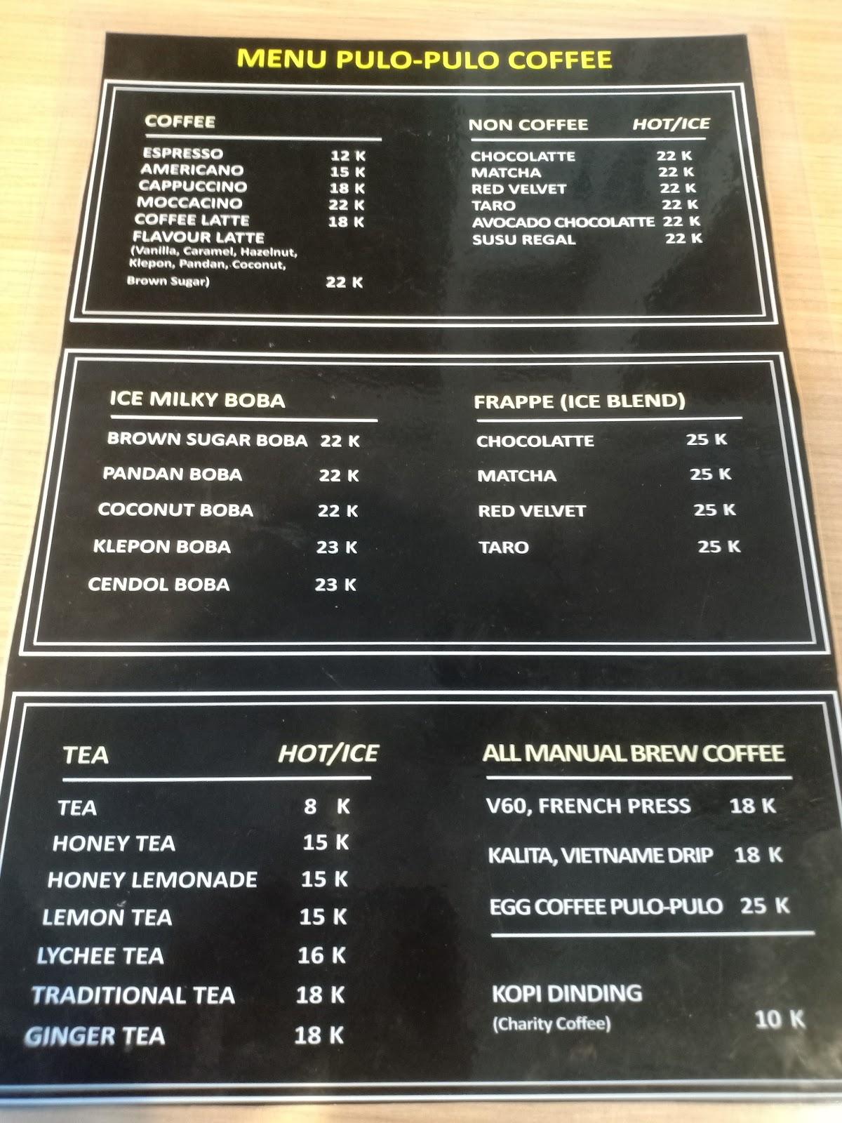 Menu at Pulo-pulo Coffe pub & bar, South Jakarta