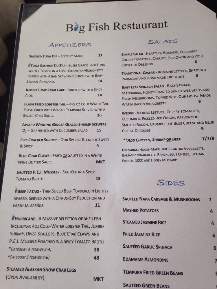 Menu at Big Fish Restaurant, Orange Beach