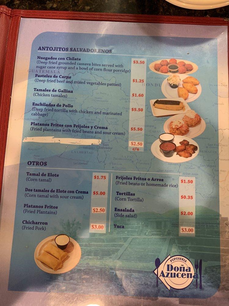 Menu at Pupuseria Doña Azucena restaurant, Herndon