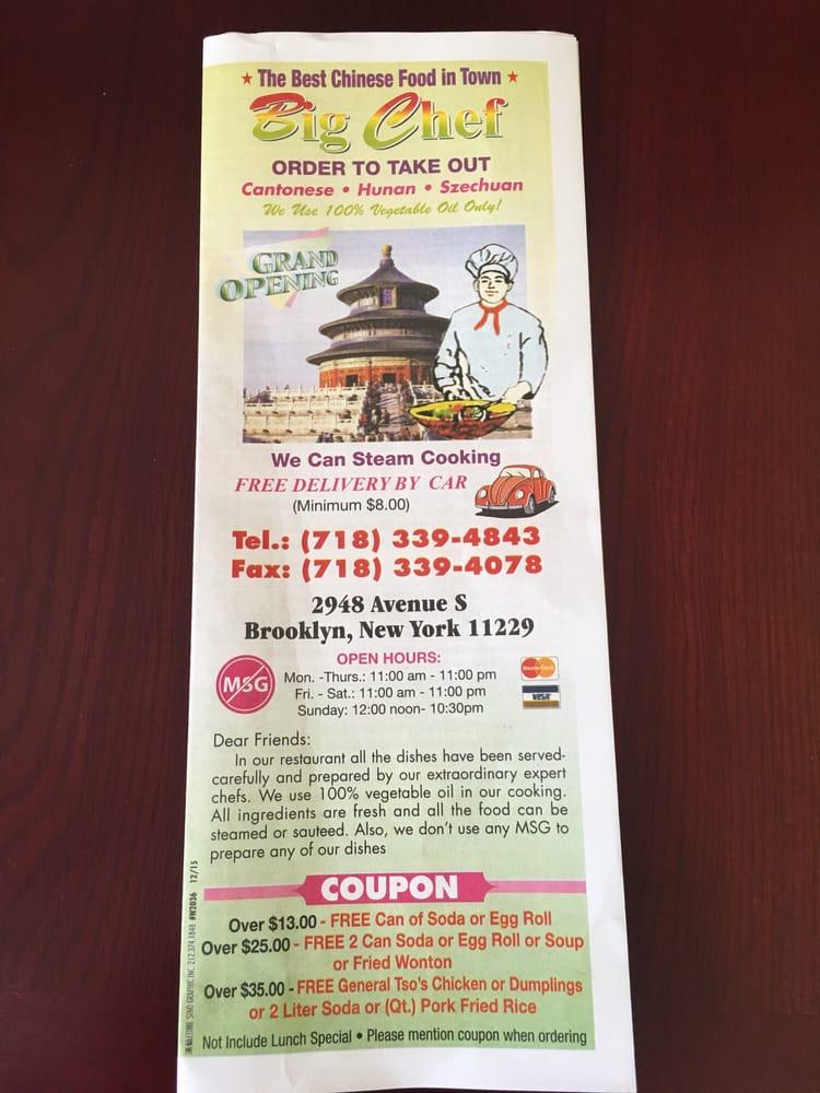 Menu at Big Chef restaurant, New York City, Ave. S