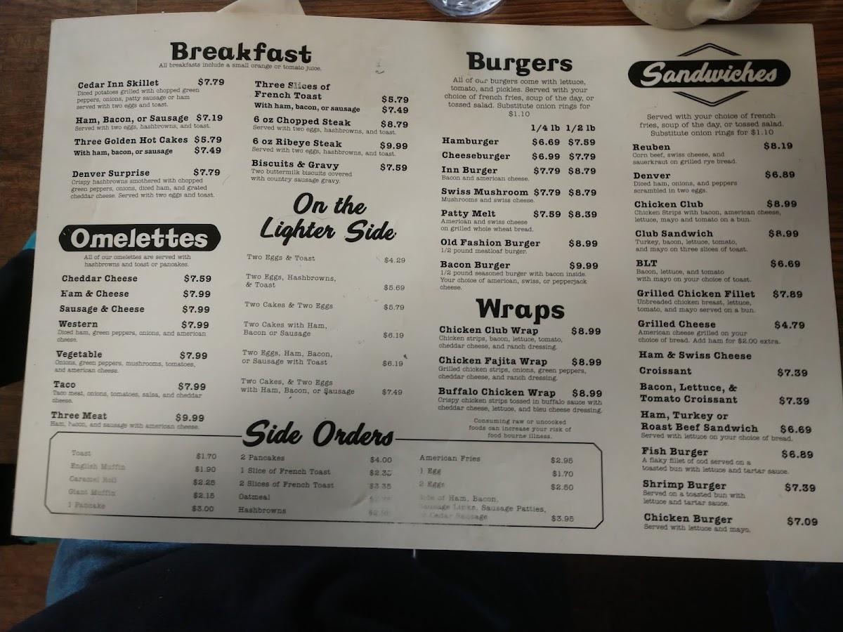 Menu at Cedar Inn Family Restaurant, Devils Lake