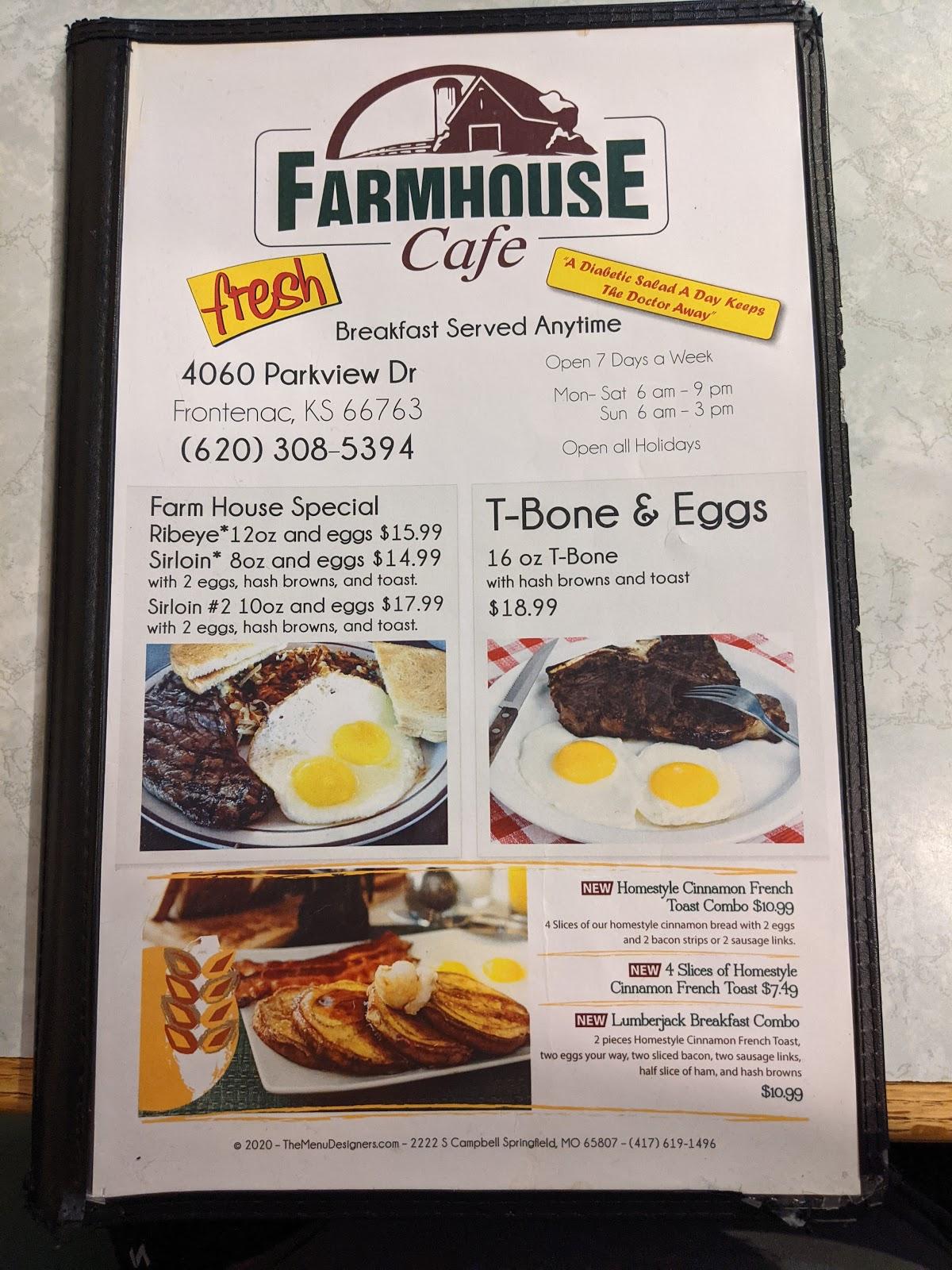 Menu at Farmhouse Cafe, Frontenac