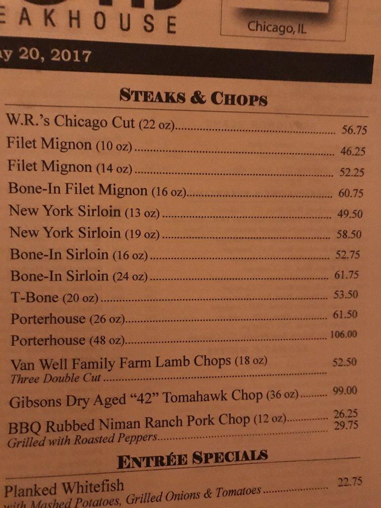 Menu at Gibsons Bar & Steakhouse, Chicago, N Rush St