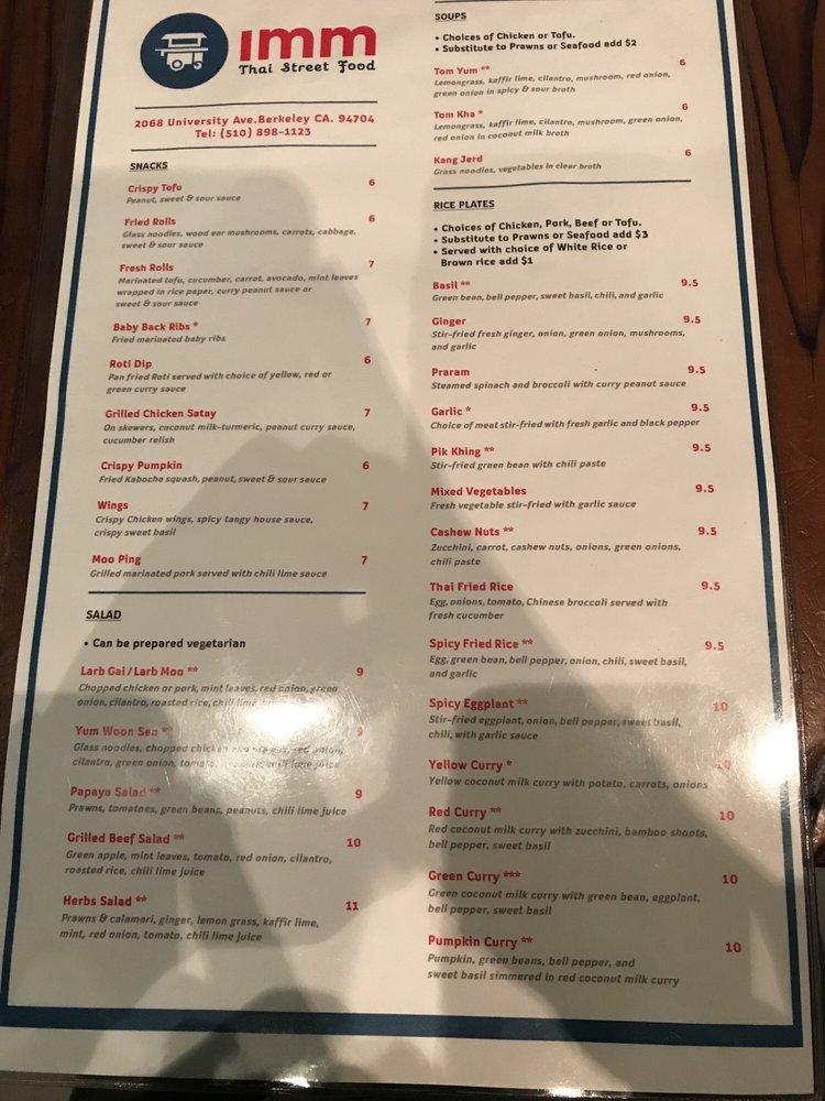 Carta del restaurante Imm Thai Street Food, Berkeley