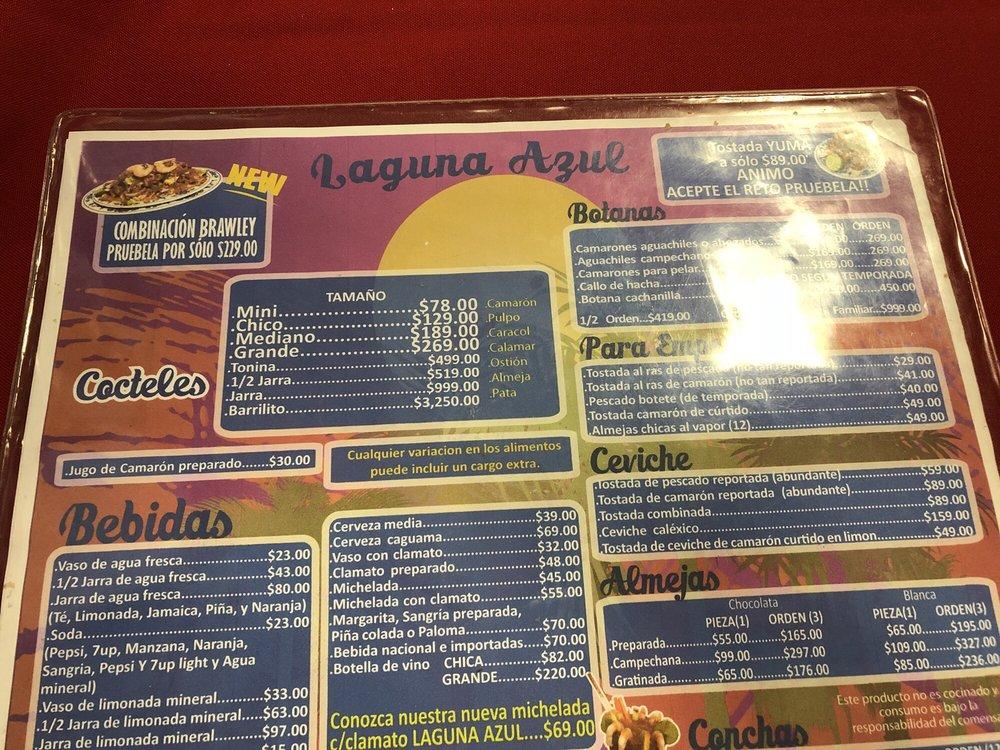 Carta del restaurante Laguna Azul, Mexicali, Calz Independencia 823