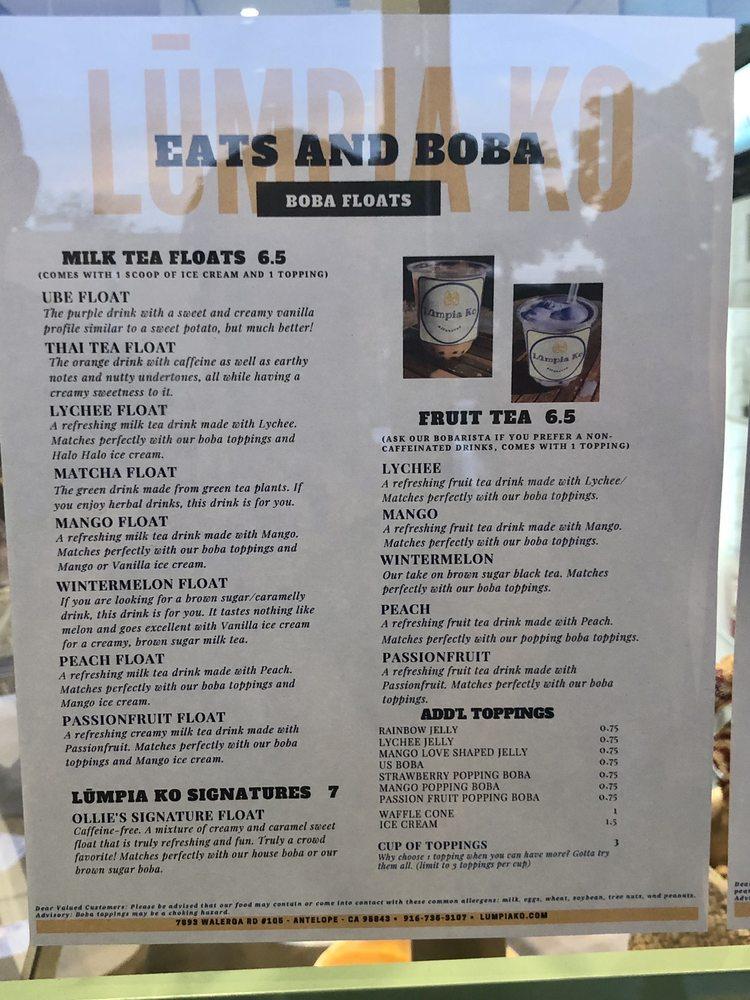 Menu at Lumpia Ko - Eats And Boba restaurant, Antelope