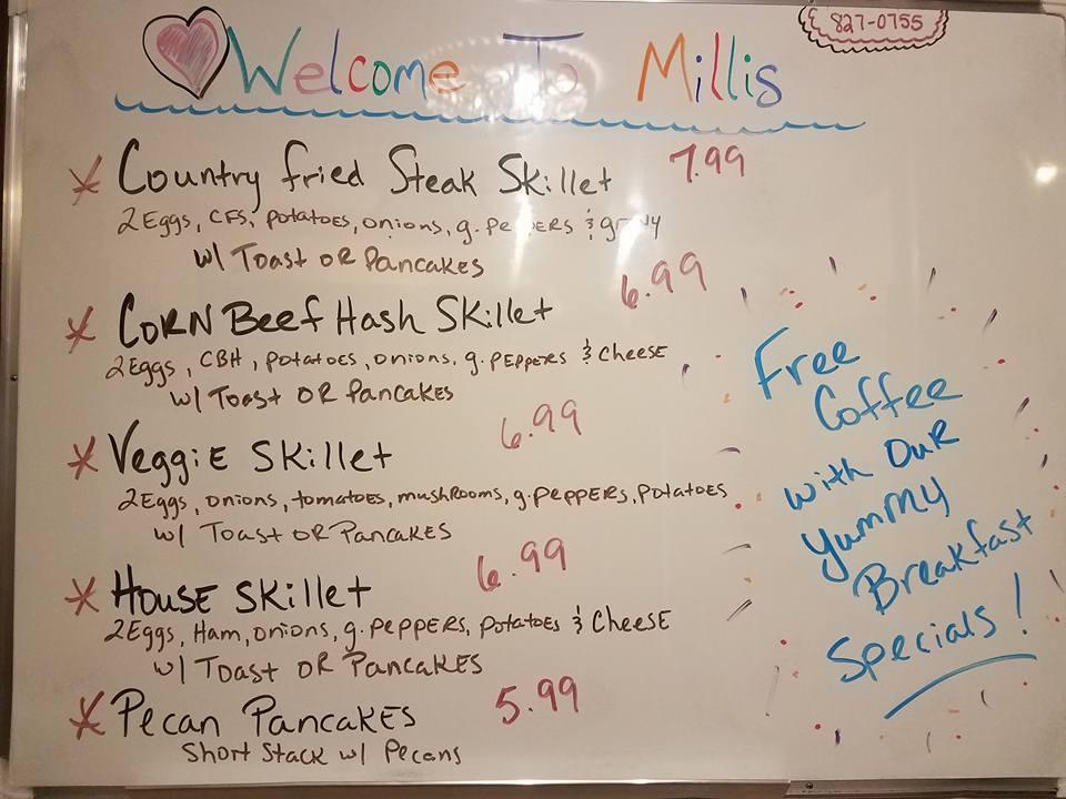 Menu at Milli's Restaurant, Bluffton