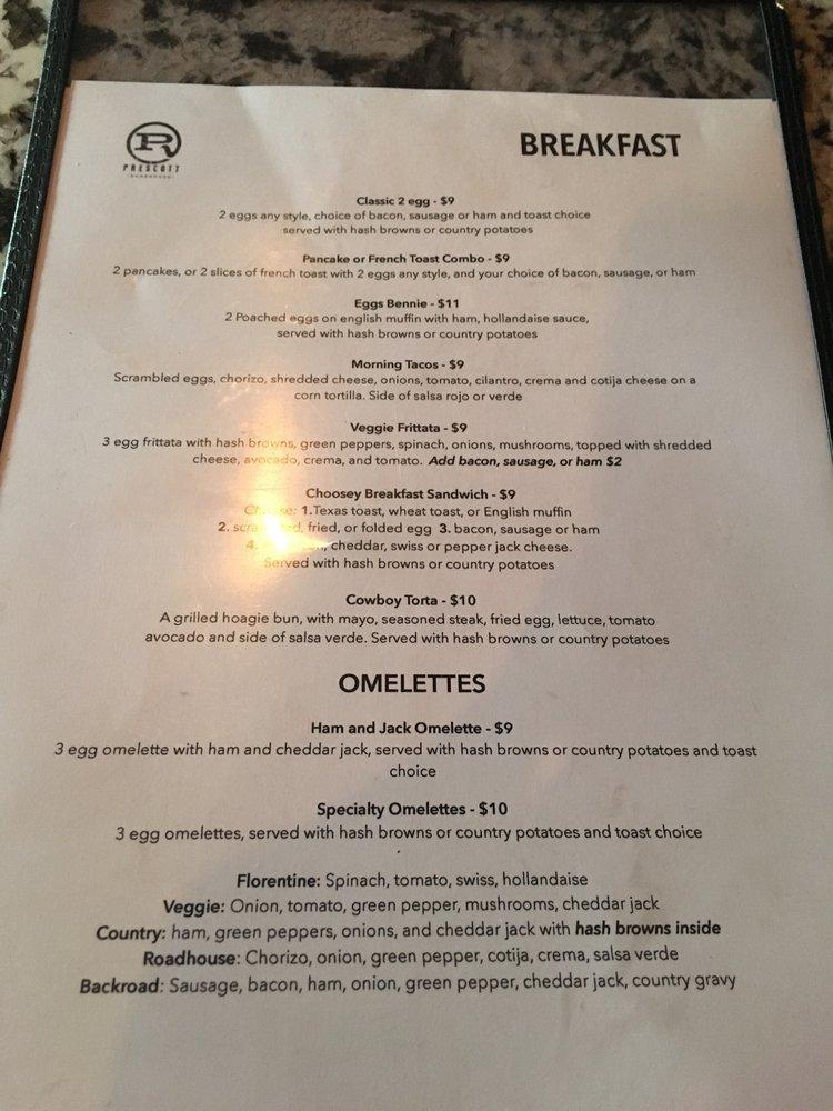 Menu at Prescott Roadhouse pub & bar, Prescott