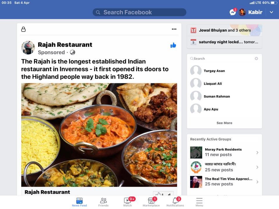 Menu at Rajah restaurant, Inverness