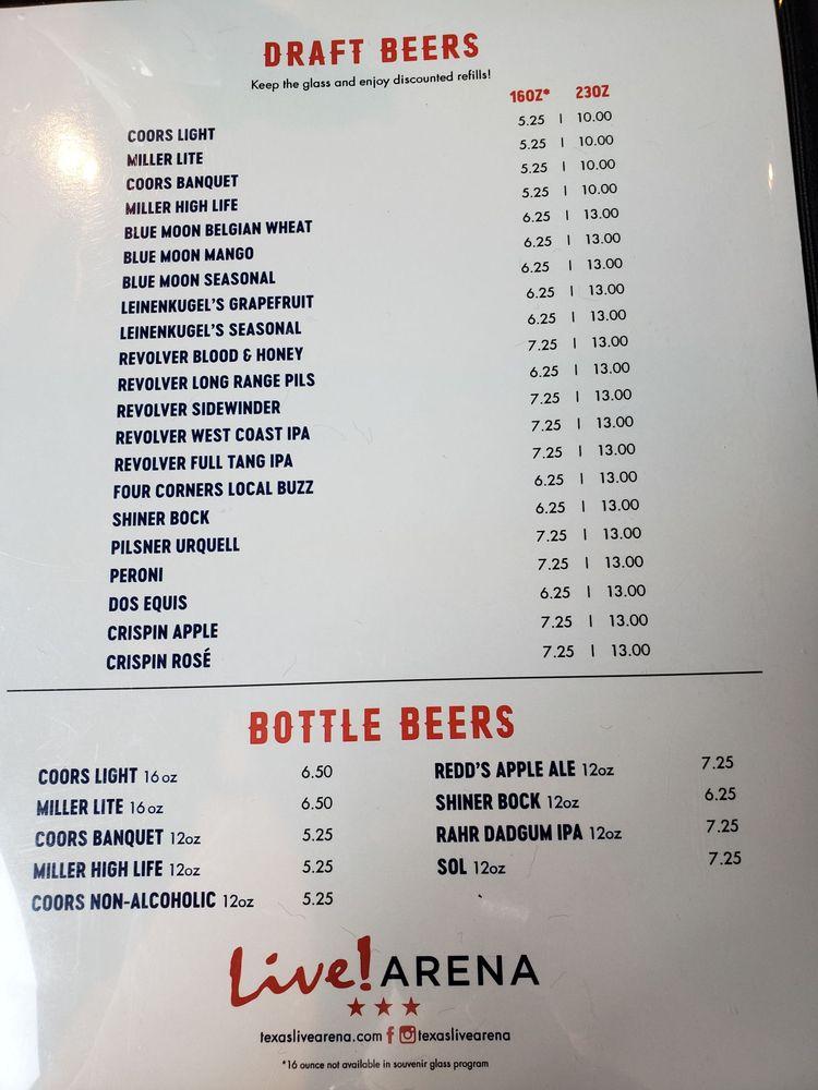Menu at Texas Live! pub & bar, Arlington