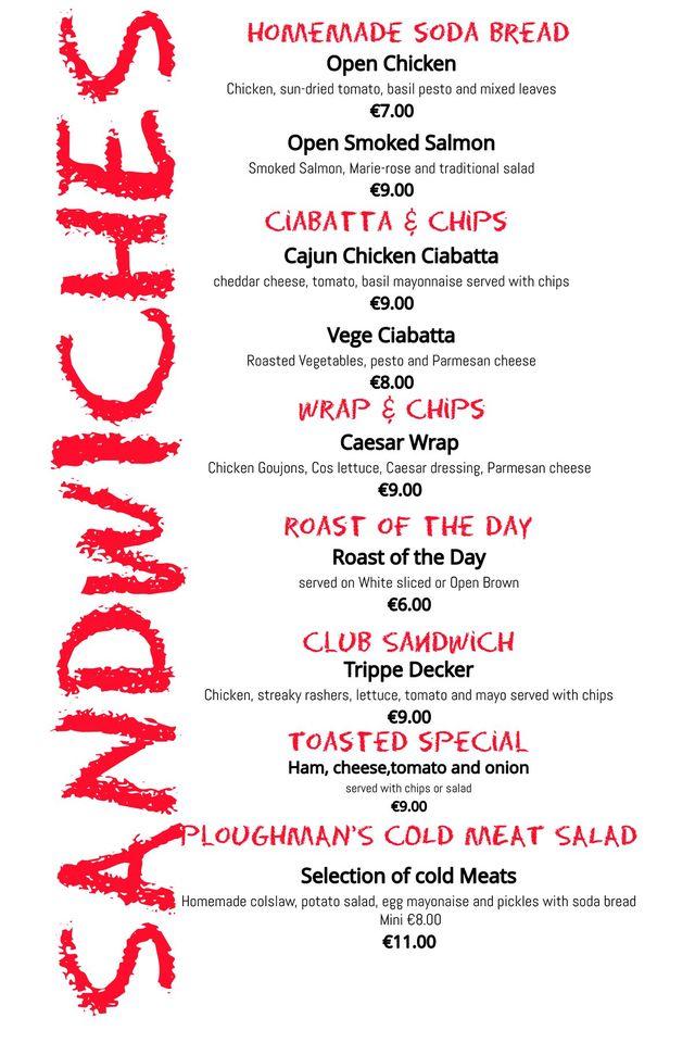 Menu at The Rising Sun restaurant, Mullinavat, Main Street