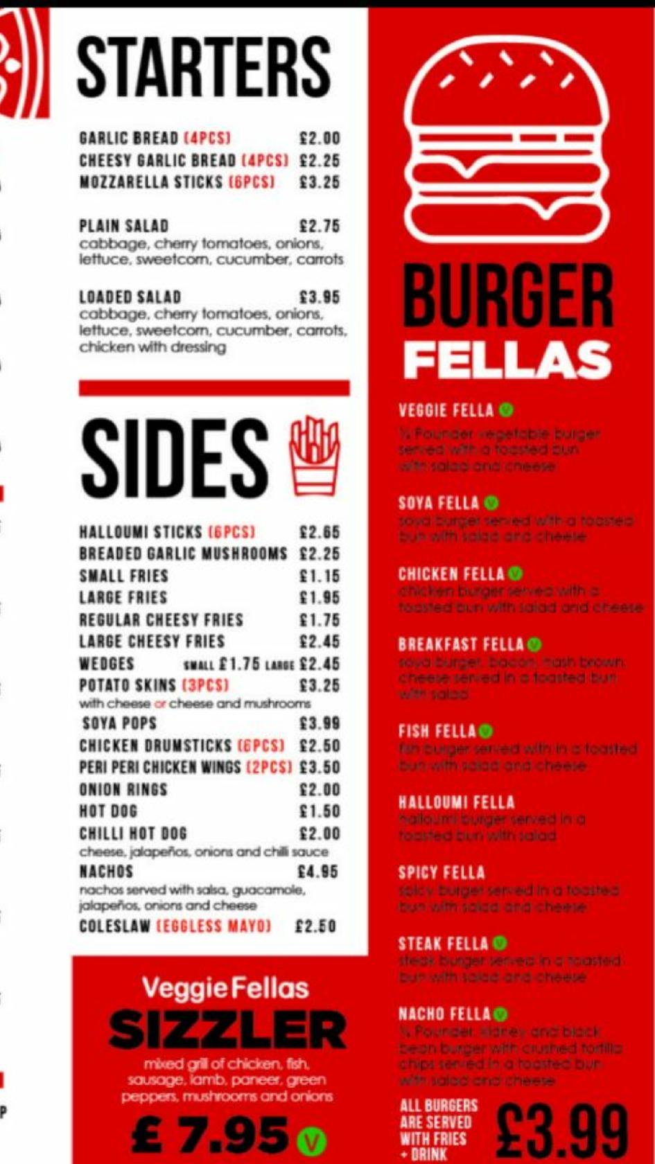 Menu at Veggie Fellas restaurant, Walsall