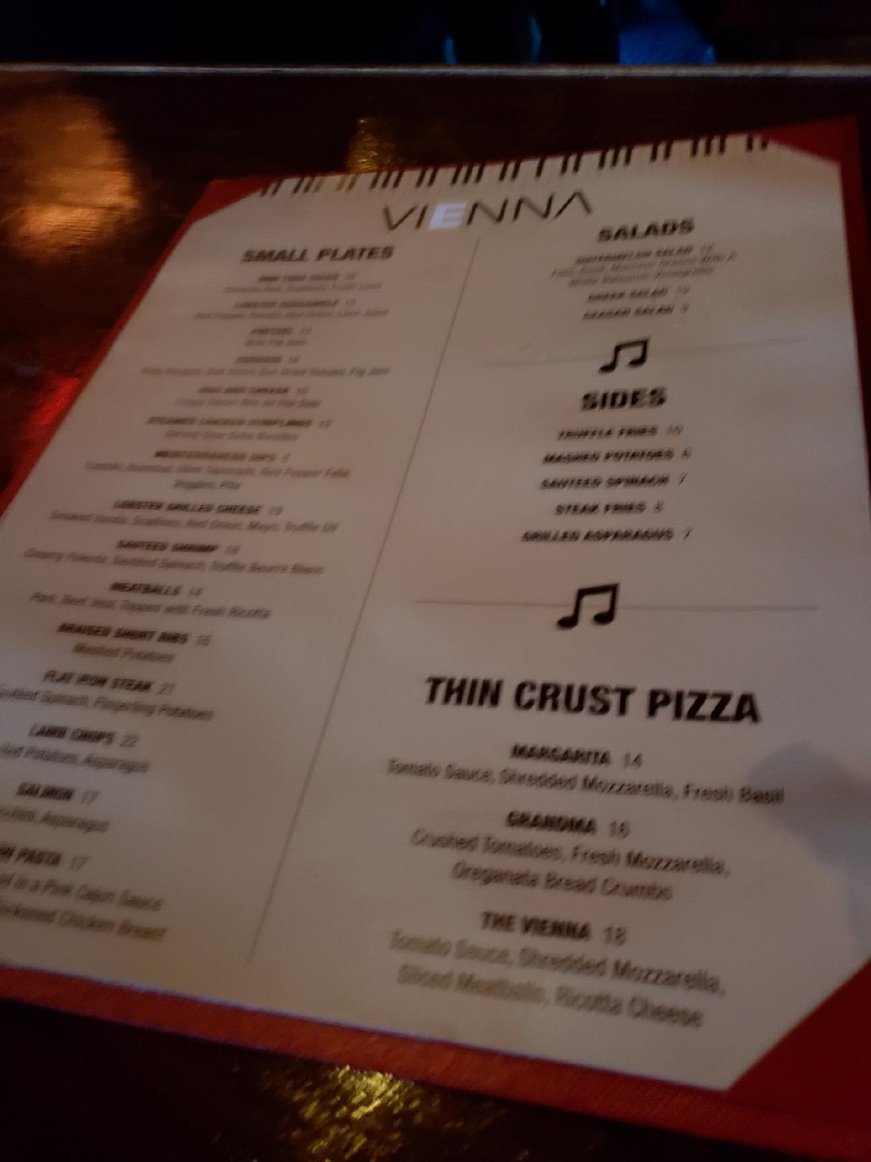 Menu at Vienna pub & bar, Roslyn