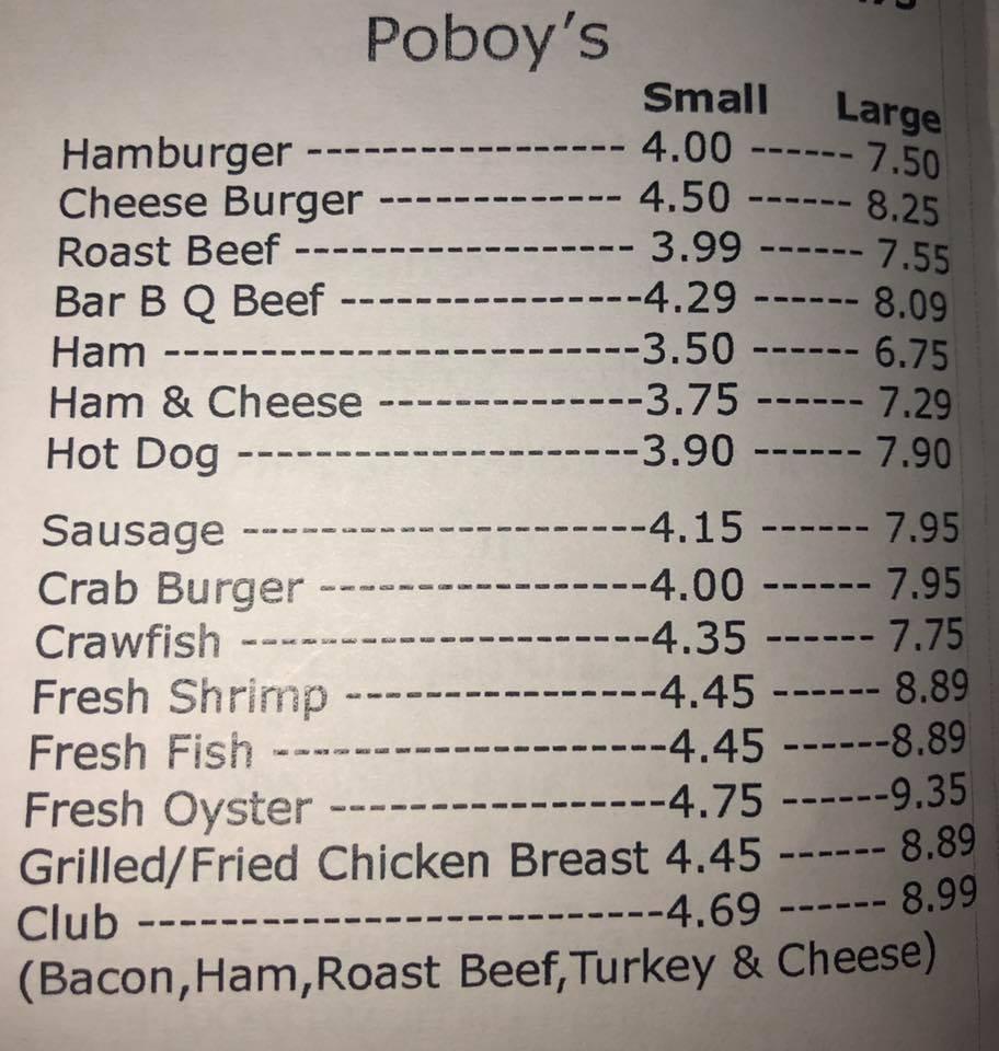 Menu at A-Bear's Diner restaurant, New Iberia