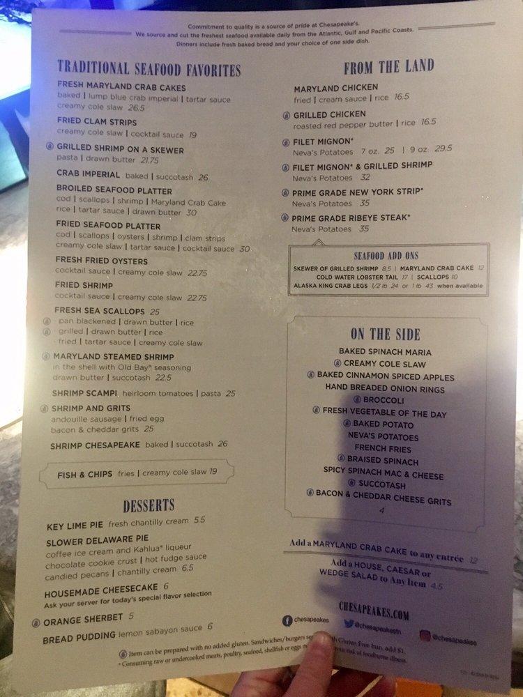 Menu at Chesapeake's Seafood Restaurant, Knoxville, Parkside Dr