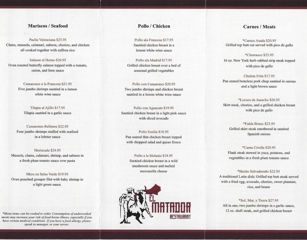 Menu at El Matador Restaurant, East Patchogue