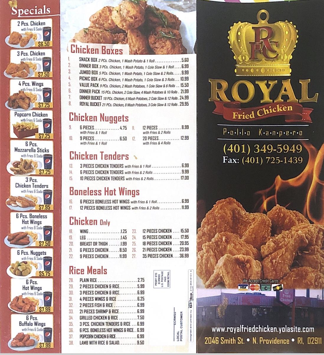 Menu at Royal Fried Chicken - North Providence restaurant, North Providence