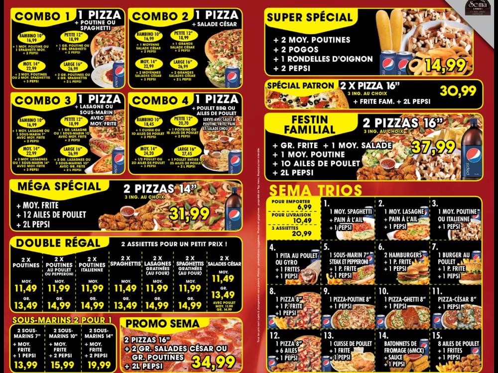 Menu at New Pizza Sema pizzeria, Châteauguay