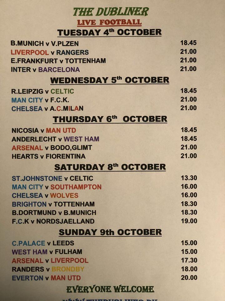 Menu at The Dubliner pub & bar, Copenhagen, Amagertorv 5