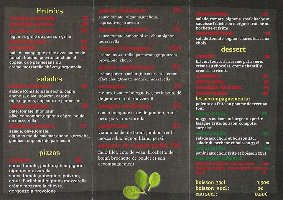 Menu at la trattoria restaurant, Saint-Laurent-de-la-Salanque