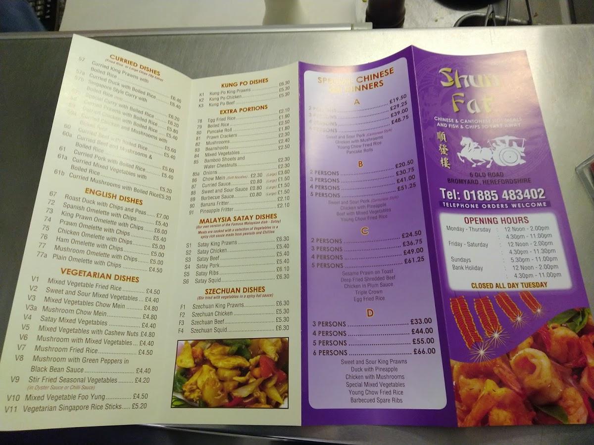 Menu at Shun Fat fast food, Bromyard