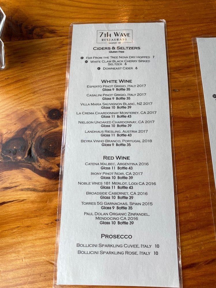 Menu at 7th Wave Restaurant, Rockport
