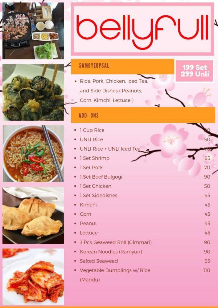 Menu at Bellyfull cafe, Valencia City