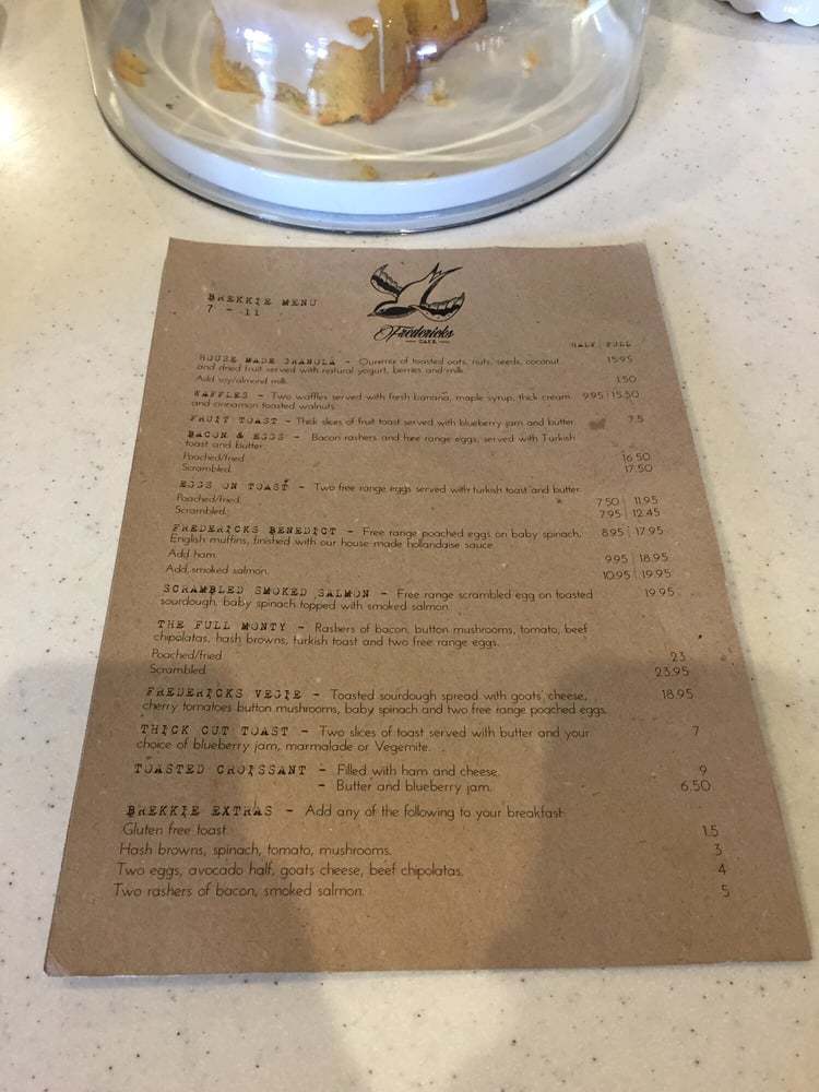 Menu at Frederick's Café cafe, Albany