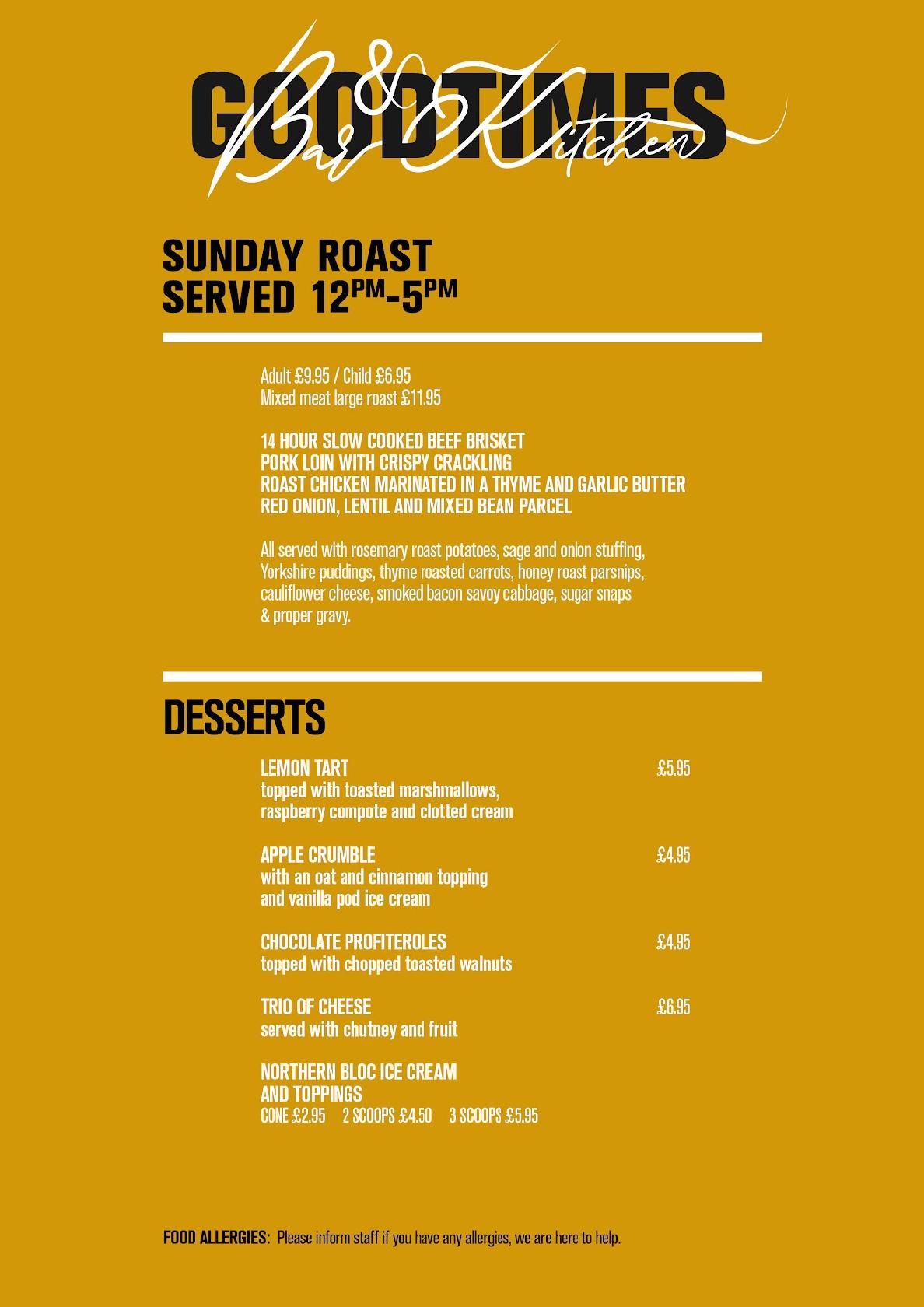 Menu at Good Time's Bar and Kitchen, Plymouth