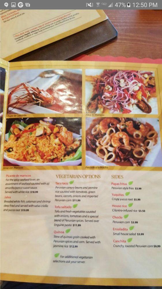 Carta del restaurante Inca's Peruvian Cuisine, Tucson