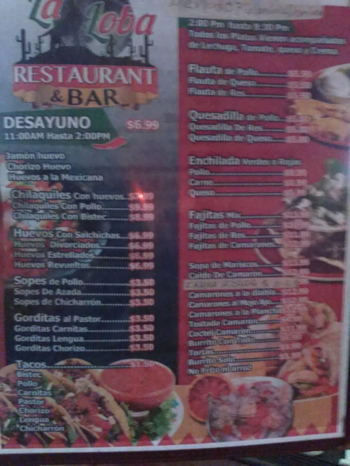 Menu at La Loba Restaurant & Bar, Orlando