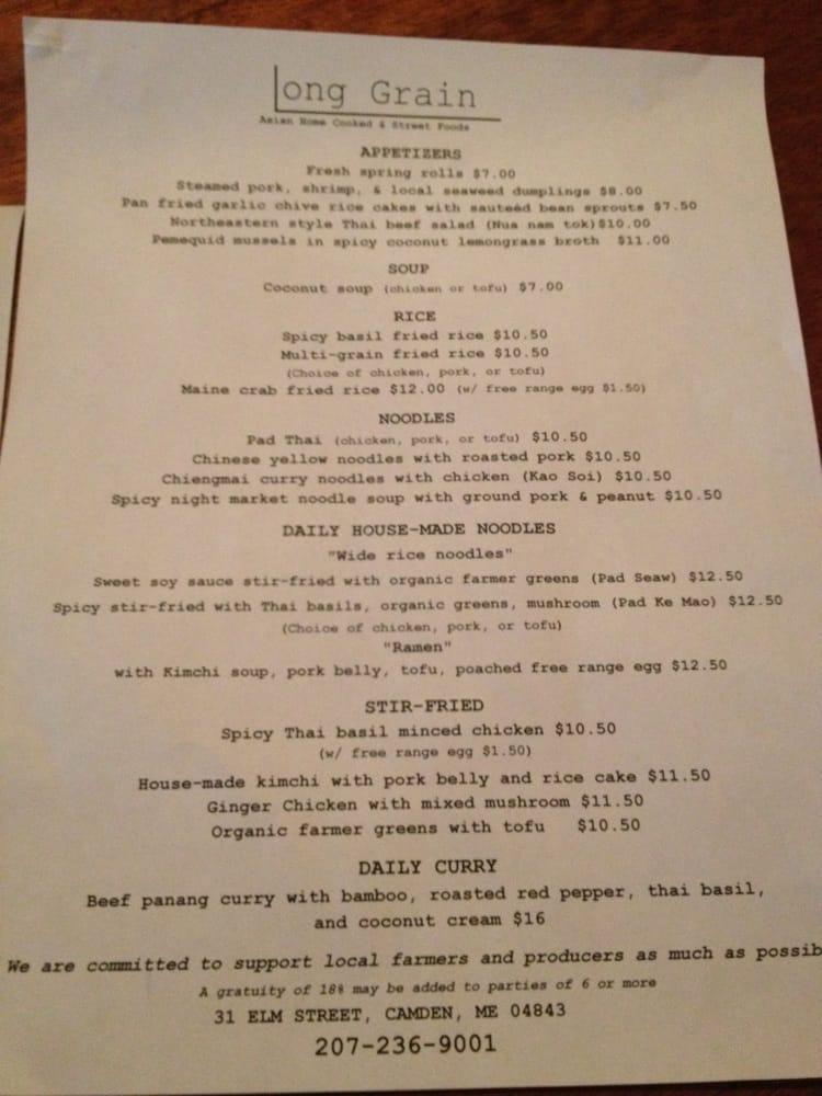 Carta del restaurante Long Grain, Camden, 20 Washington St