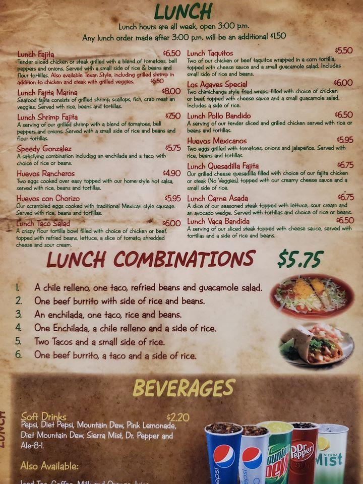 Menu at Los tres agaves restaurant, Owingsville