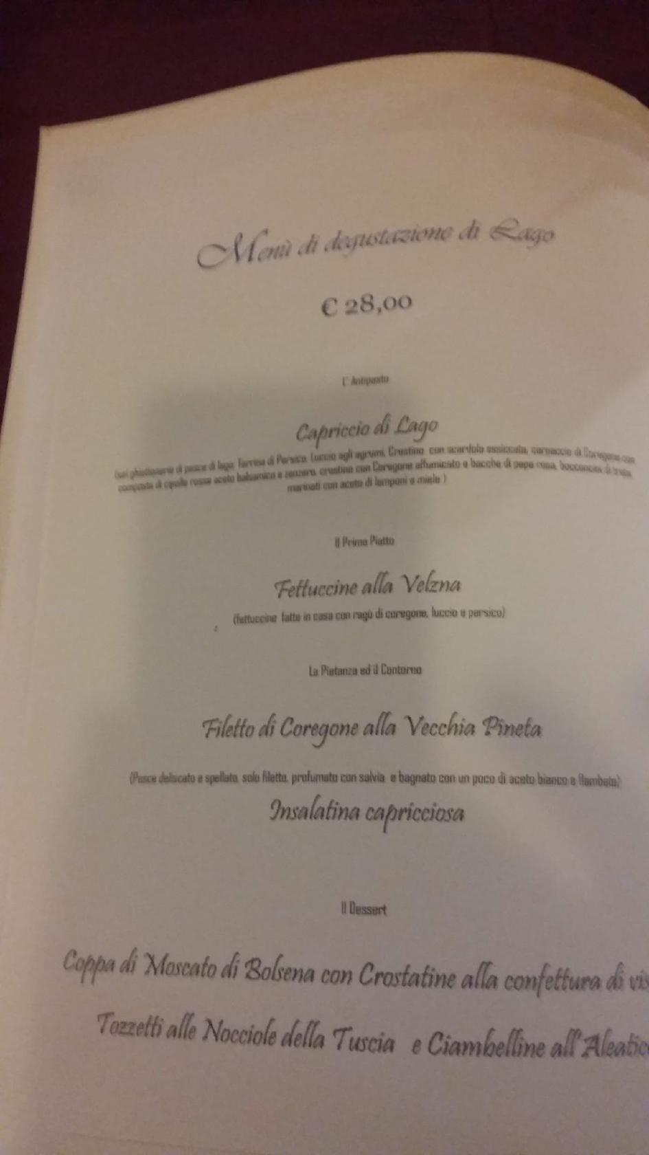 Menu da Ristorante La Pineta, Bolsena