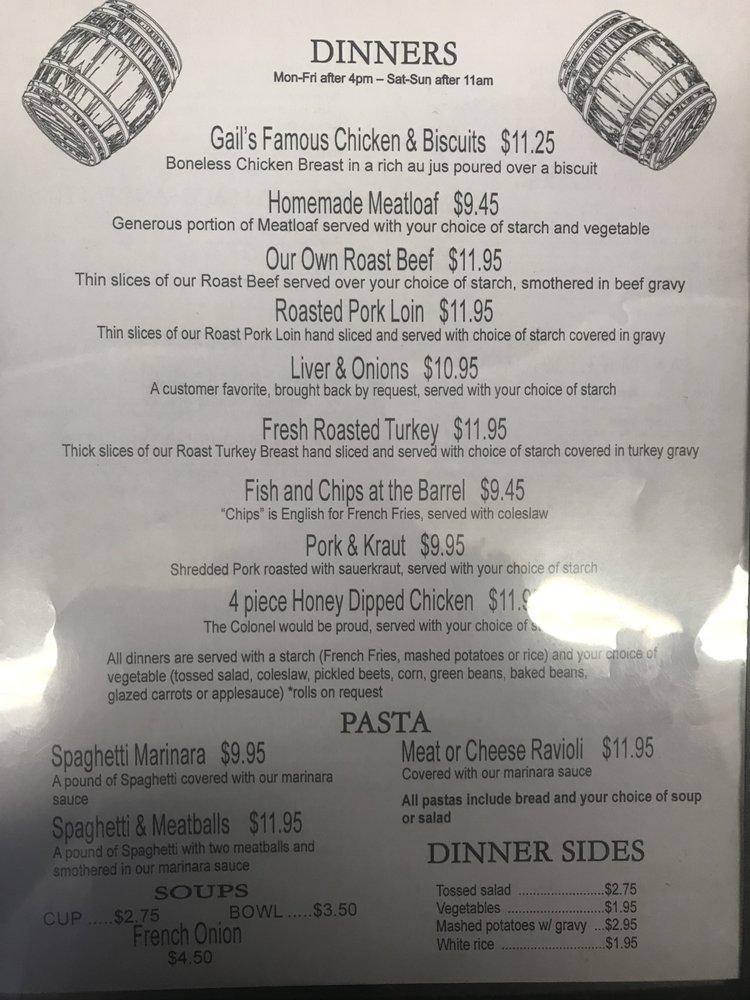 Menu at Barrel, Moscow, 881 State Route 307