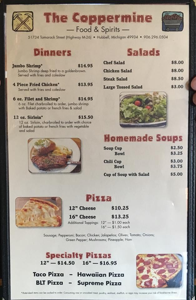 Menu at The Copper Mine pub & bar, Hubbell