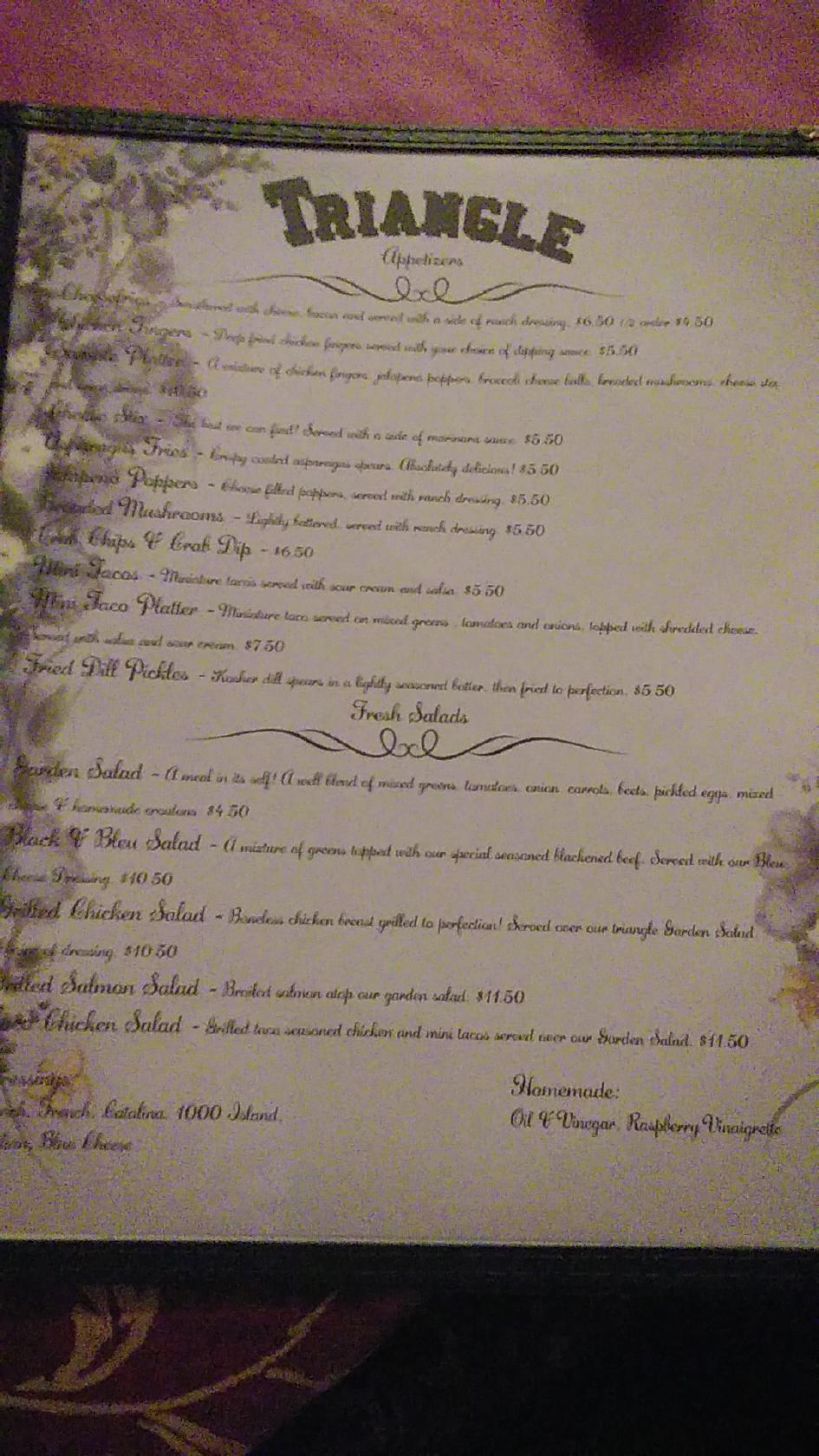 Menu at Tri-Angle Restaurant, Hancock