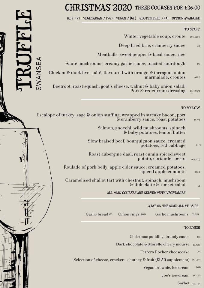 Menu at Truffle restaurant, Swansea