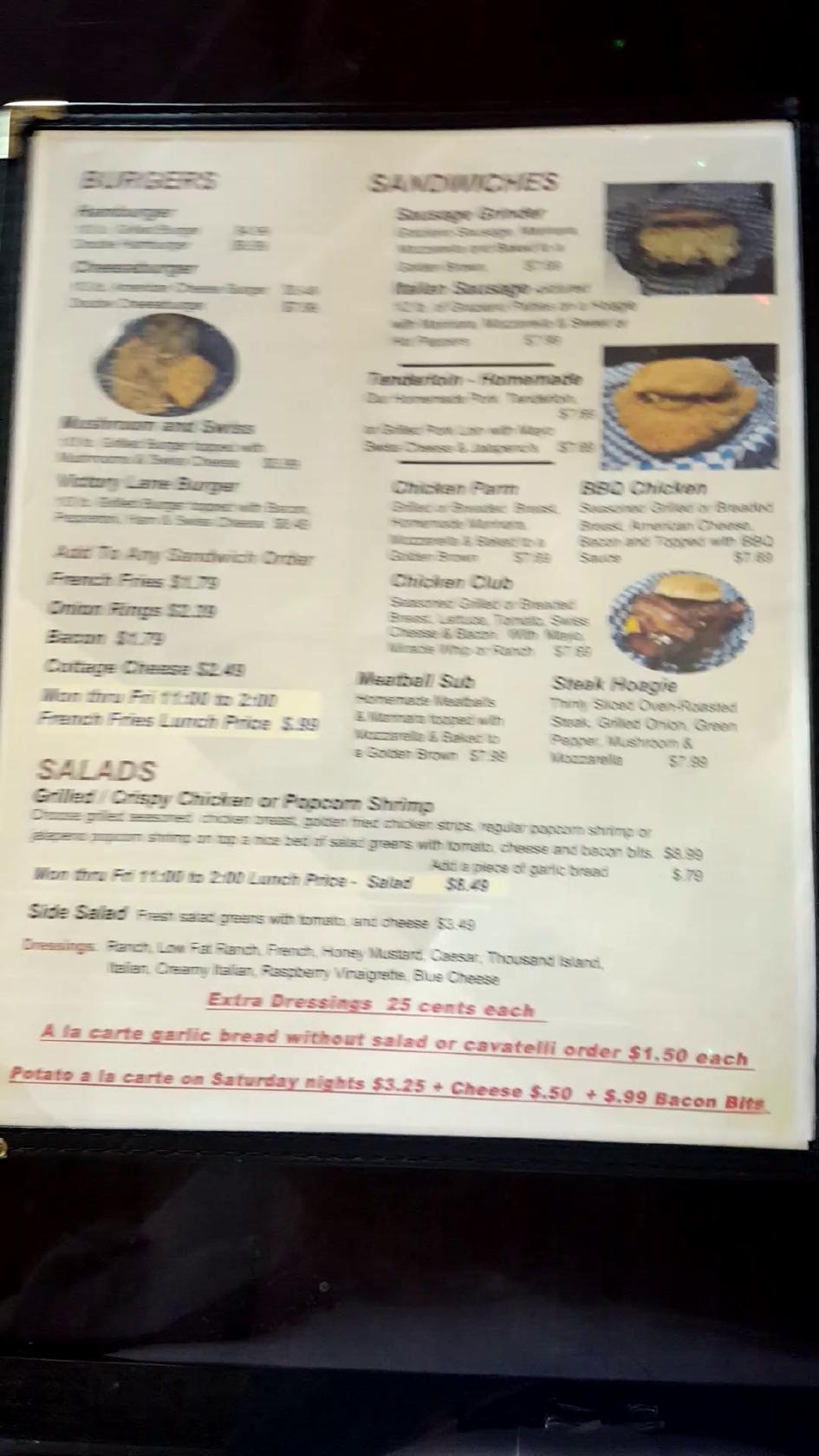 Menu at Victory Lane pub & bar, Des Moines