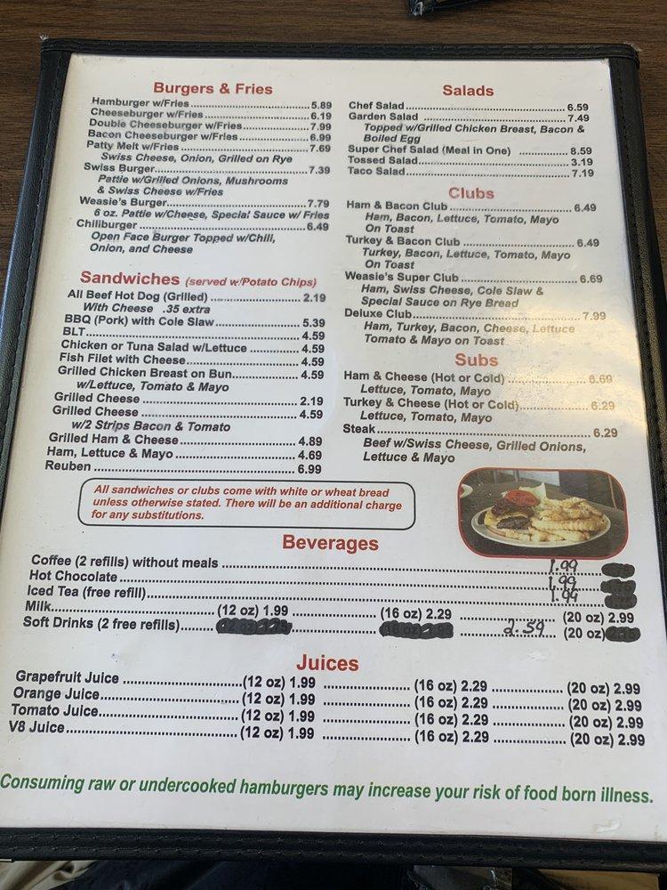 Menu at Weasie's Kitchen restaurant, Waynesboro