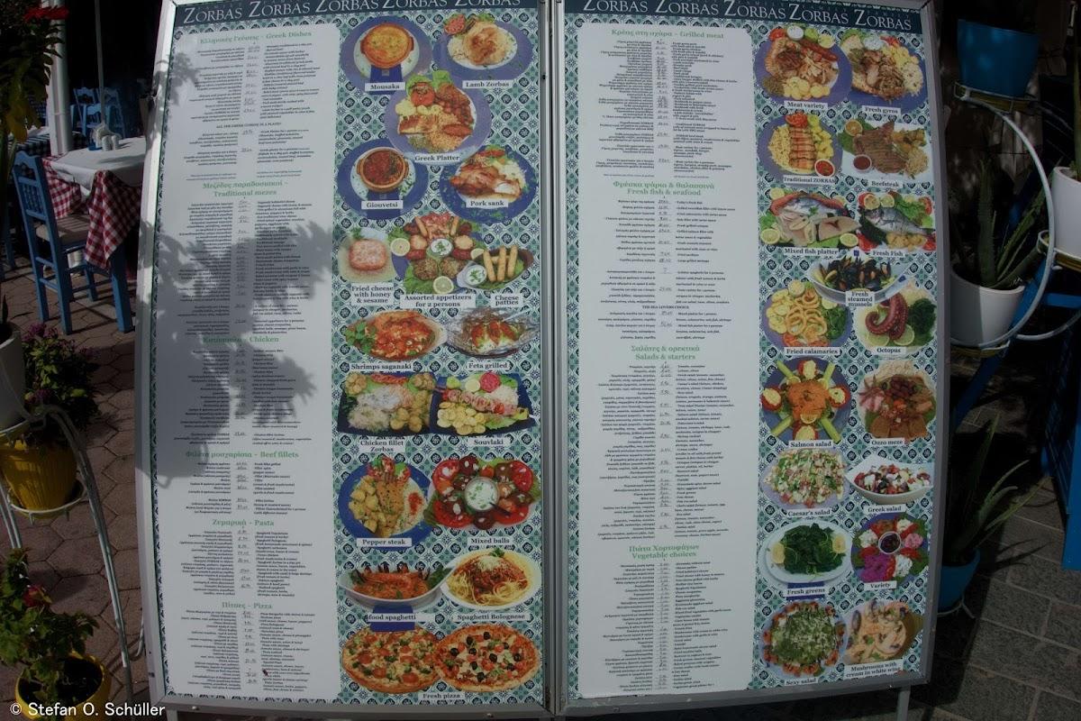 Menu at Zorbas Eat Greek, Kos
