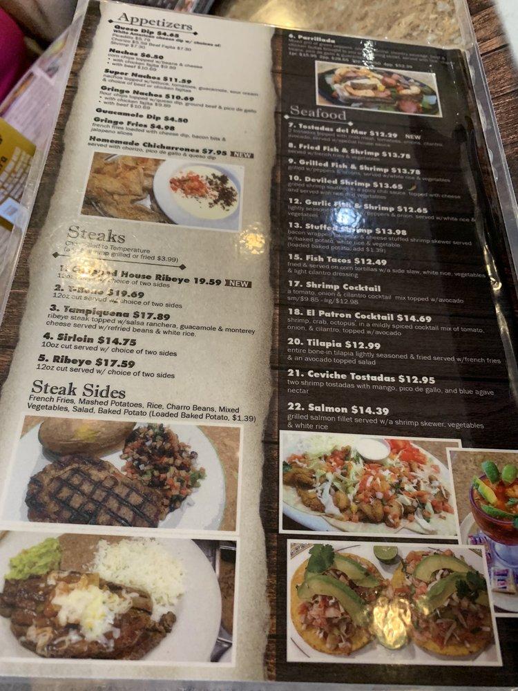Menu at El Charro restaurant, Cotulla
