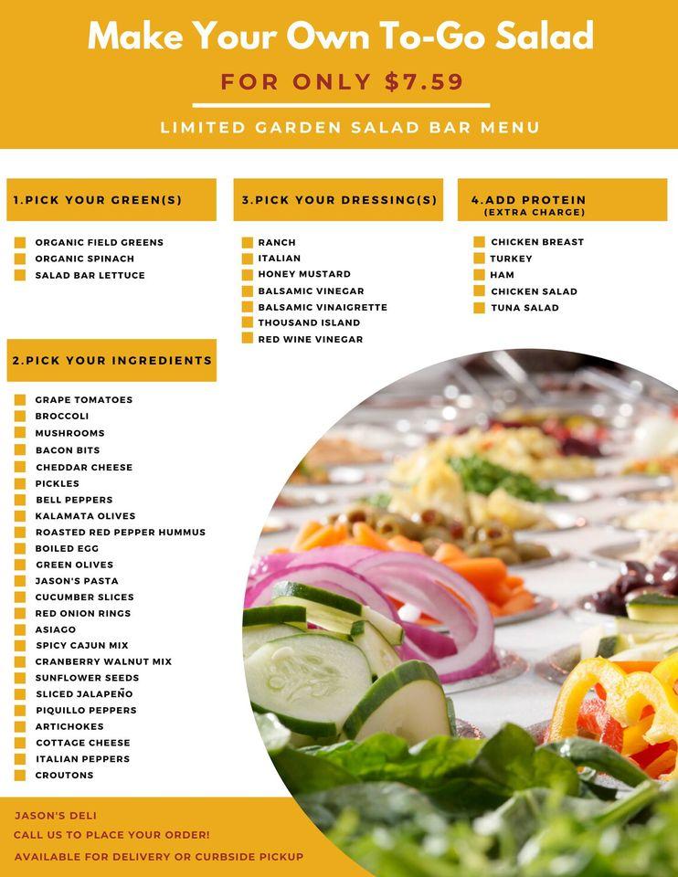 Menu at Jason's Deli restaurant, Corpus Christi, Saratoga Blvd Ste 200