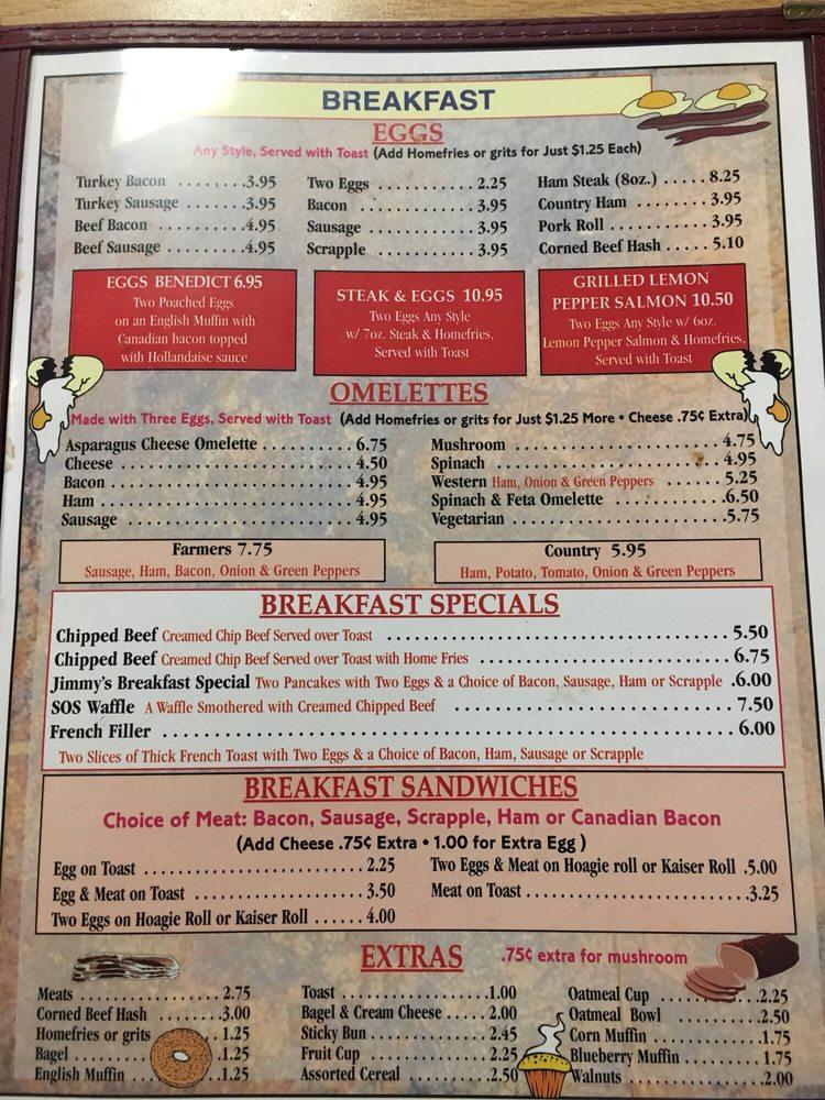 Menu at Jimmy's restaurant, Sharon Hill