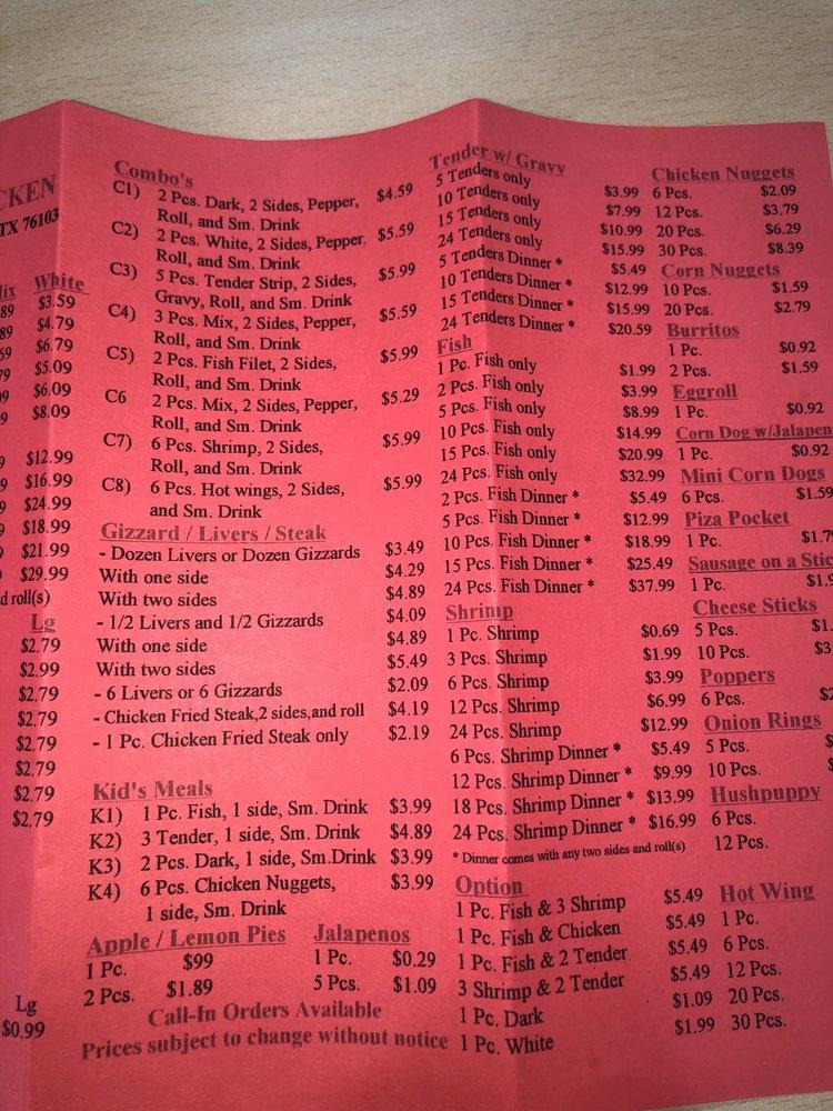 Menu at Lisa's Chicken fast food, Fort Worth, Bridge St