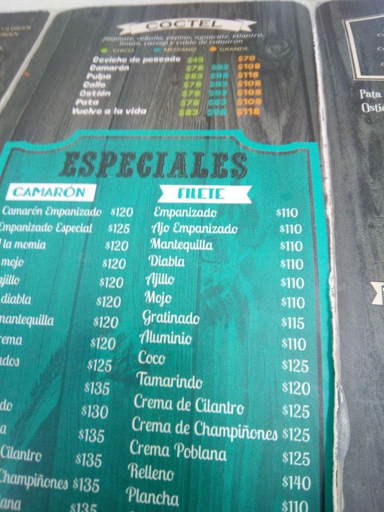 Menu at Mariscos Altamar steakhouse, Zapopan