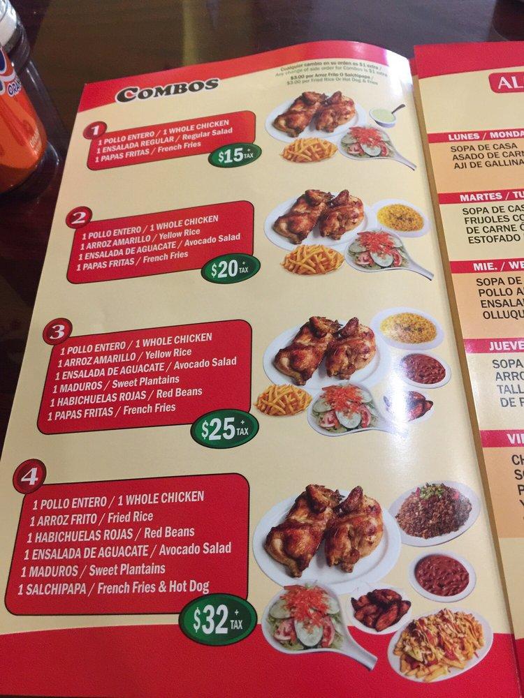 Carta del restaurante Sabor Peruano, Nueva York, 98-53 Corona Ave.