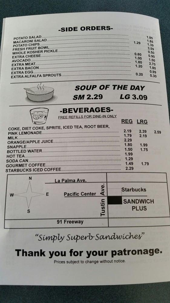 Menu at Sandwich Plus restaurant, Anaheim