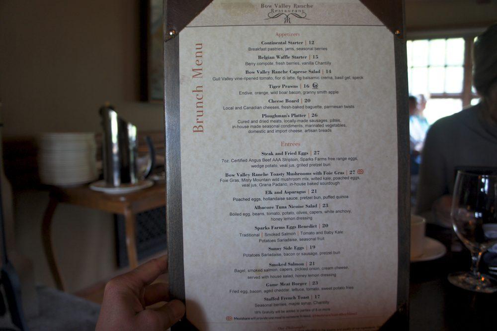 Menu at Bow Valley Ranche Restaurant, Calgary